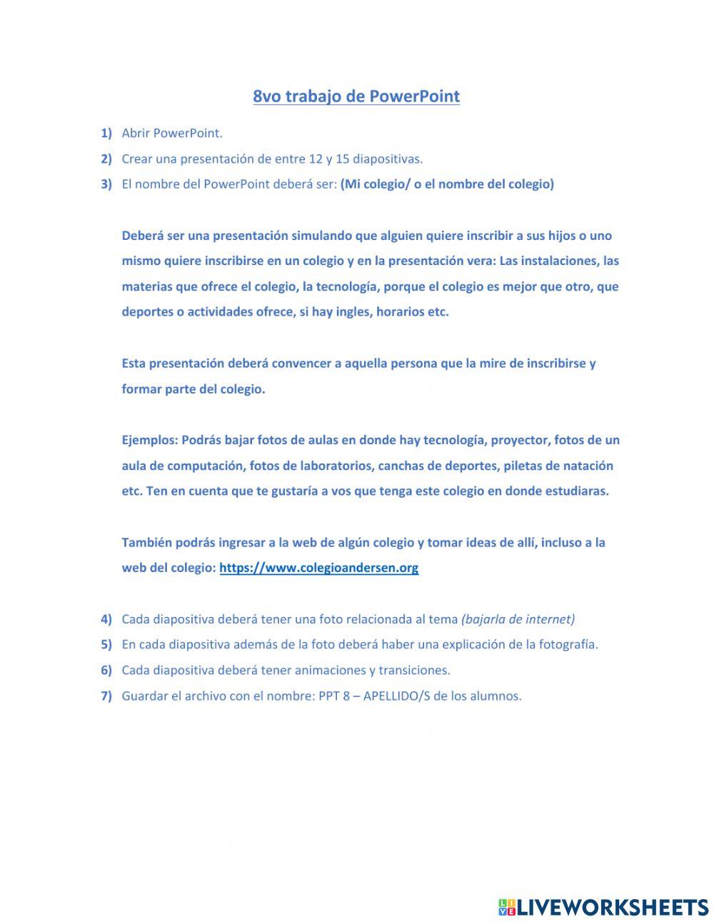 8vo Trabajo de Powerpoint worksheet | Live Worksheets