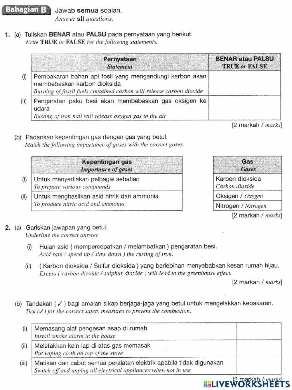 Worksheet Science Form 1 Chapter 7 4312592 