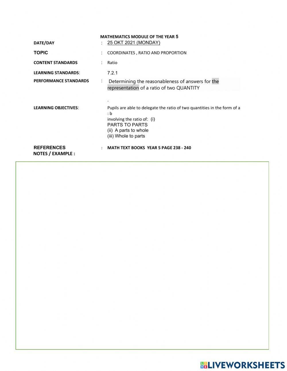 Ratio free online worksheet | Live Worksheets