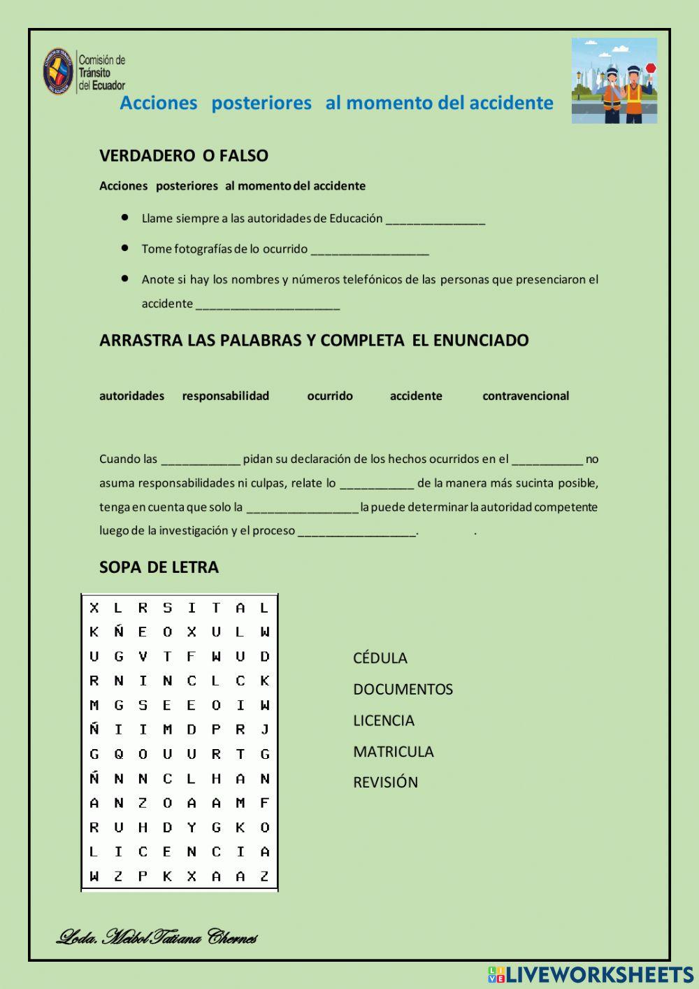 Seguridad Vial Seguridad Vial exercise | Live Worksheets Seguridad Vial Seguridad Vial exercise | Live Worksheets