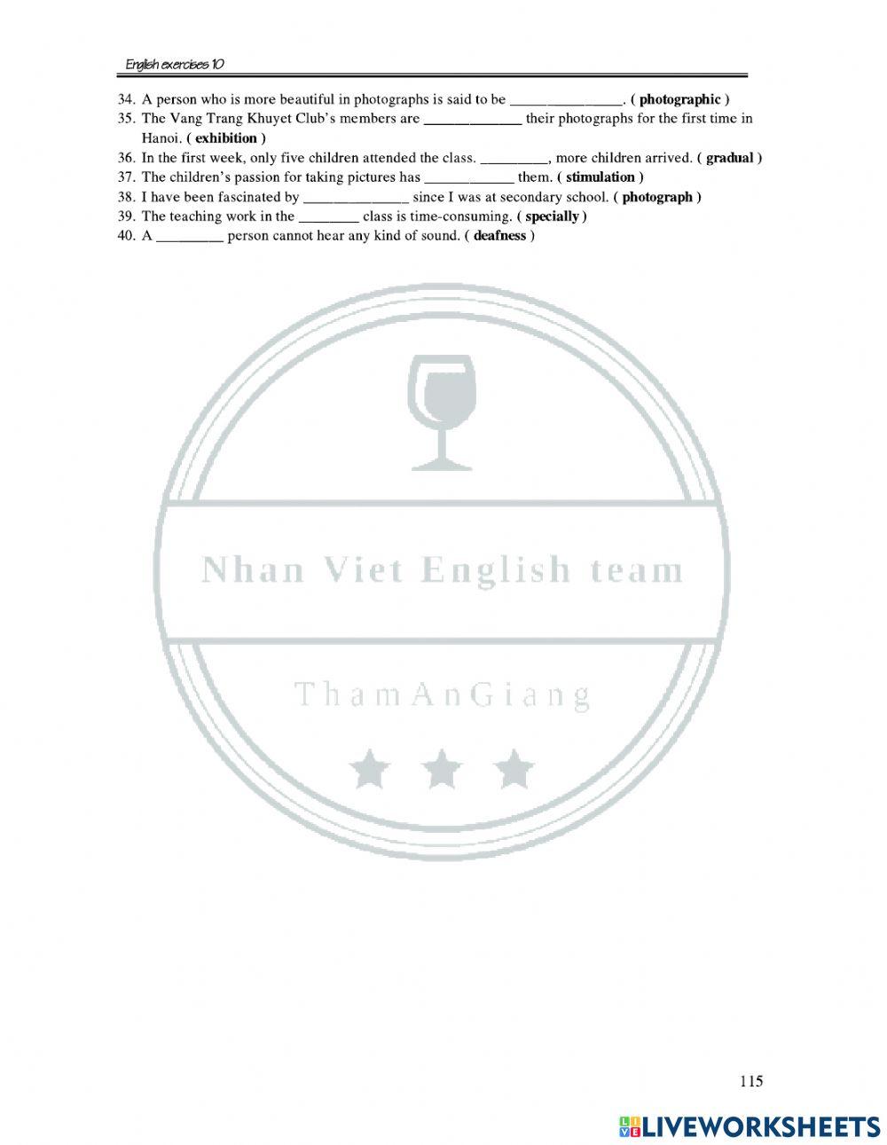 G10 - UNIT 1-4 - WORD FORM online exercise for | Live Worksheets