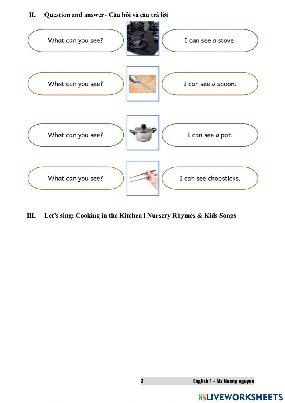 E1U5 My kitchen (Ms Nuong Nguyen) worksheet | Live Worksheets
