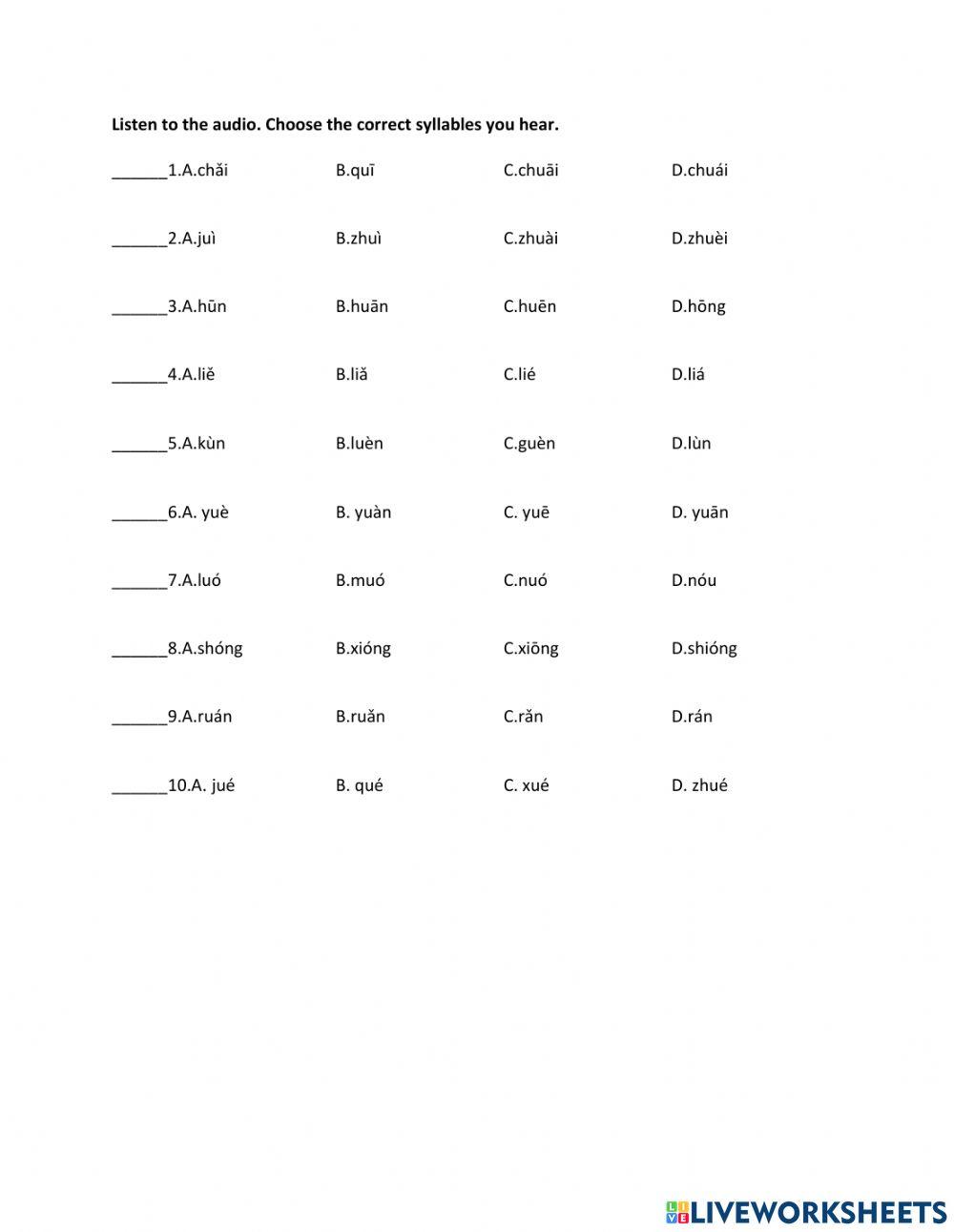 Compound Finals with i,u,v worksheet | Live Worksheets