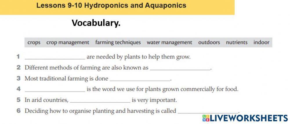 Hydroponics and… | Free Interactive Worksheets | 1564583