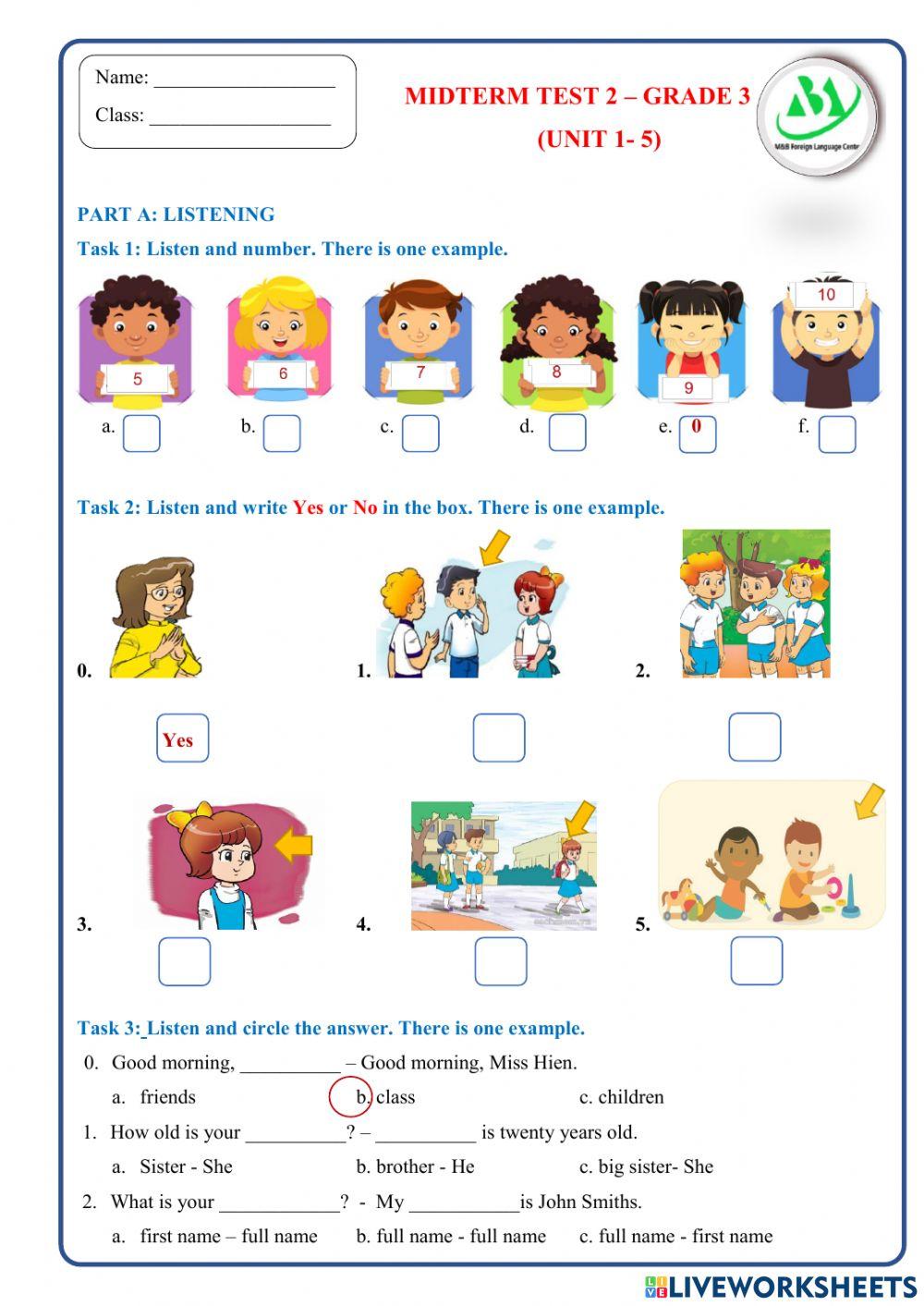 Mid-term 2 - Grade 3 worksheet | Live Worksheets