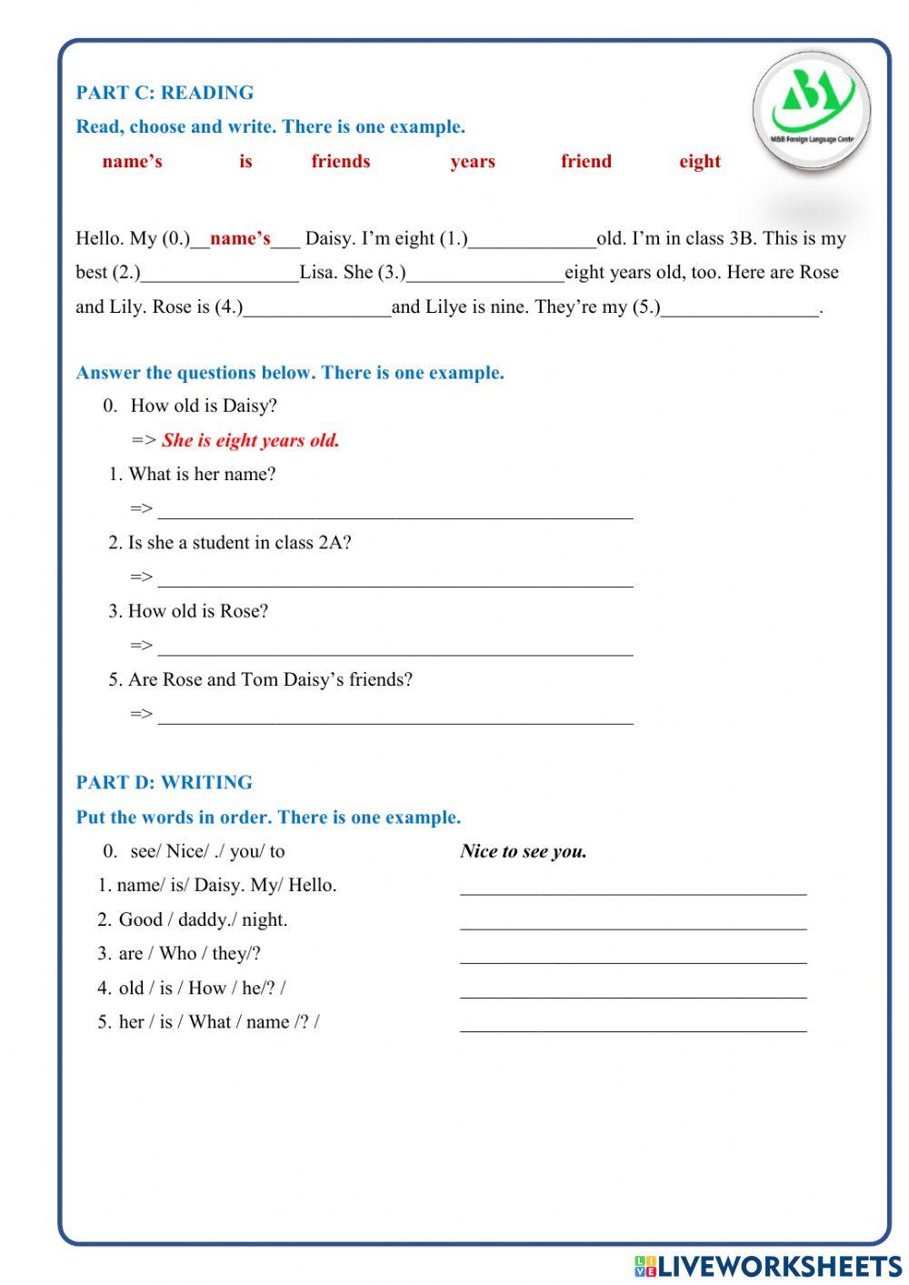 Mid-term 2 - Grade 3 worksheet | Live Worksheets