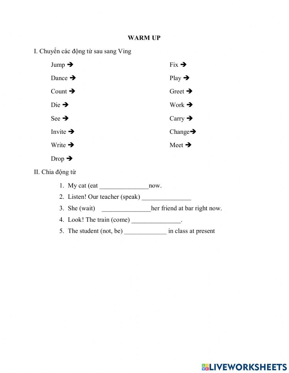 Warm-up interactive exercise | Live Worksheets