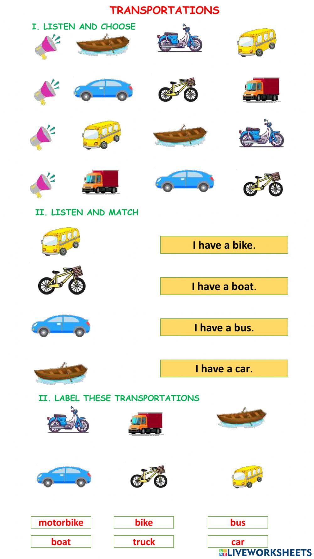 Transportations interactive exercise | Live Worksheets