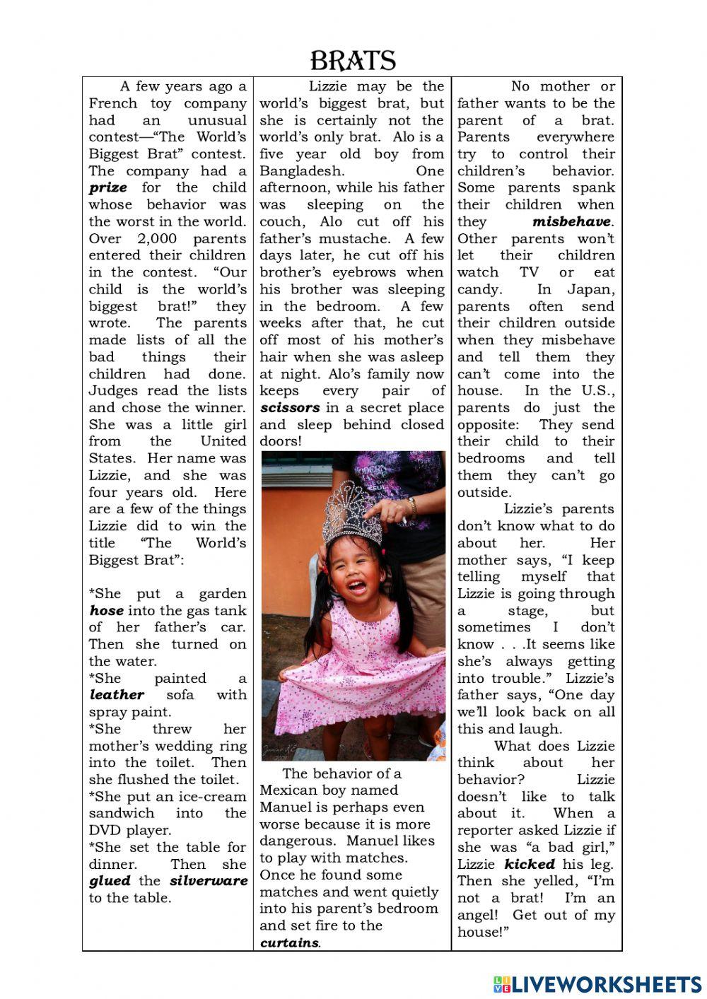 Interlink Brat Reading worksheet | Live Worksheets