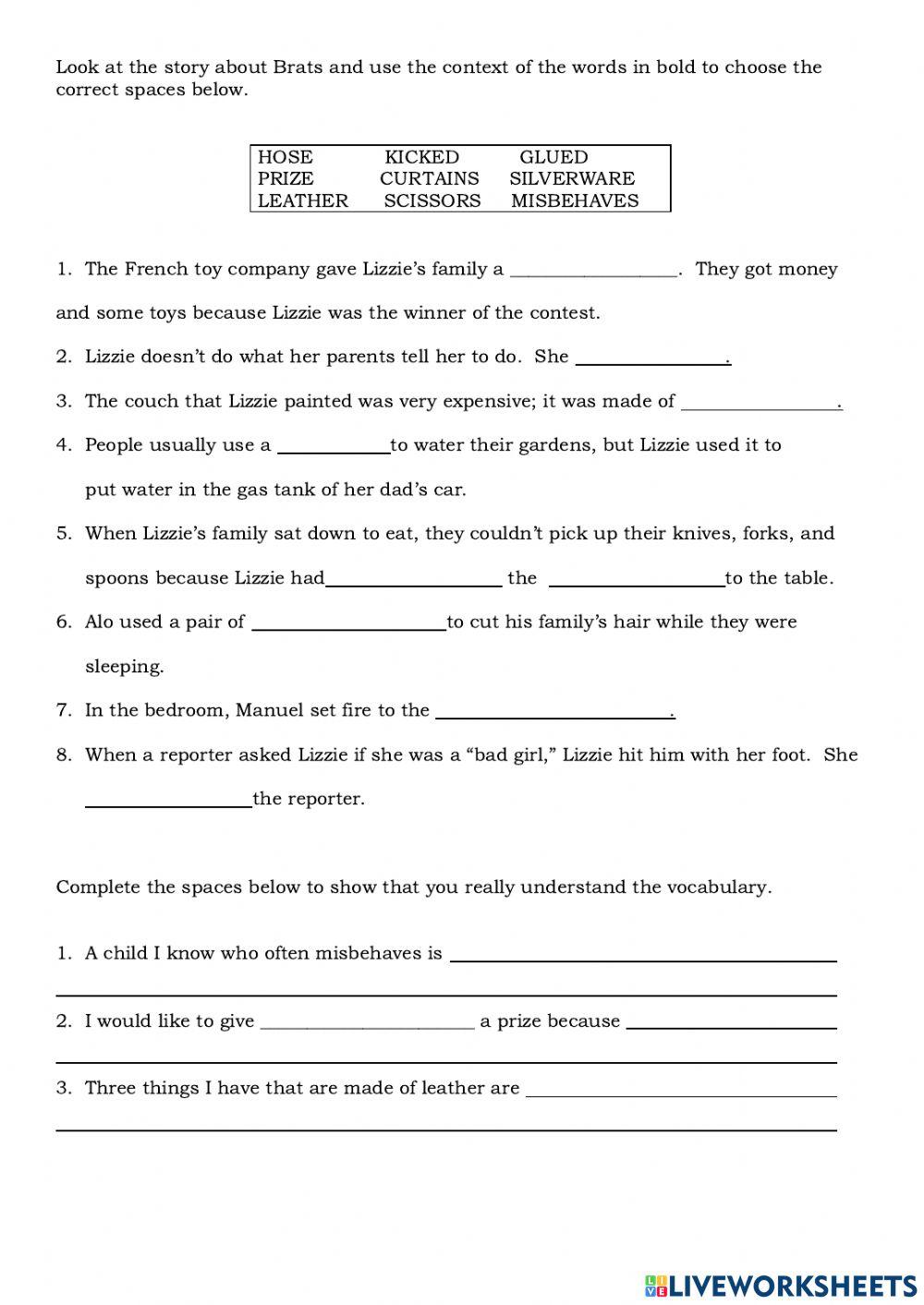 Interlink Brat Reading worksheet | Live Worksheets