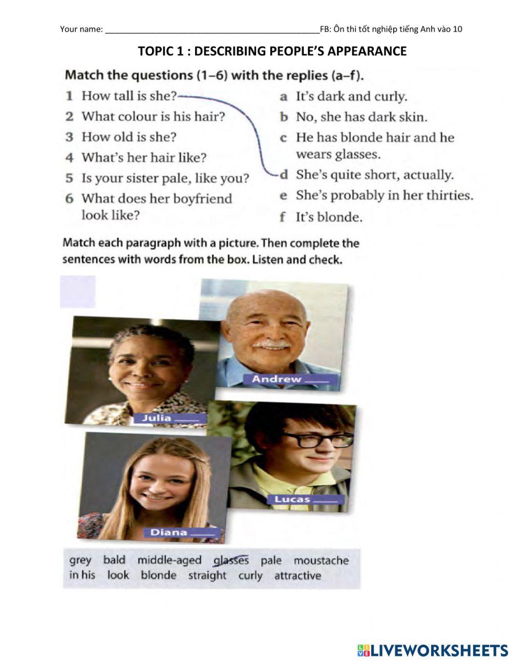 People appearance interactive worksheet | Live Worksheets