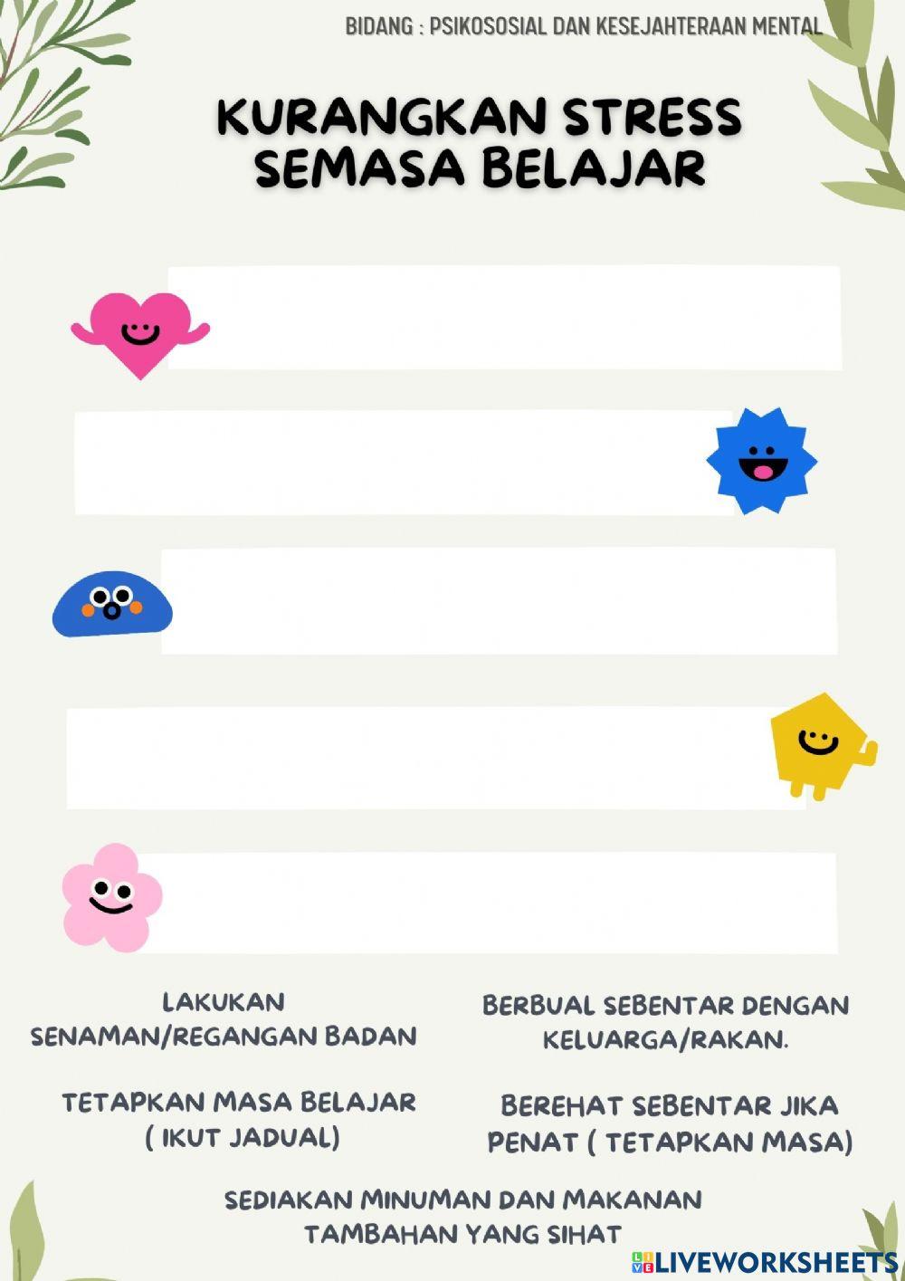 Kurangkan stress semasa belajar worksheet | Live Worksheets