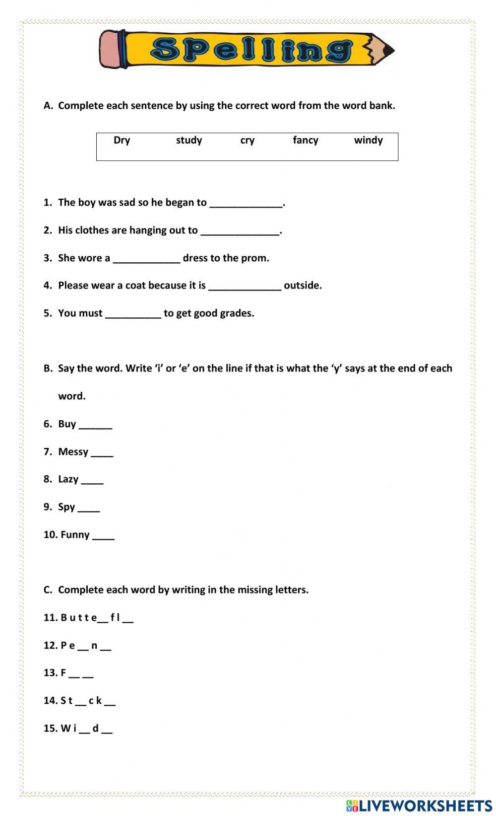 Y as a vowel online exercise for 3 | Live Worksheets
