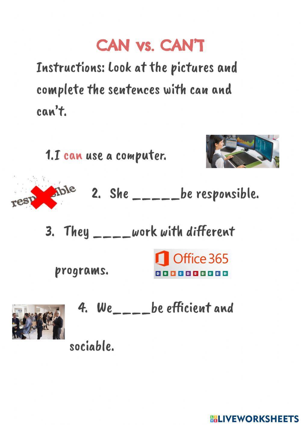 CAN vs CAN'T | Live Worksheets