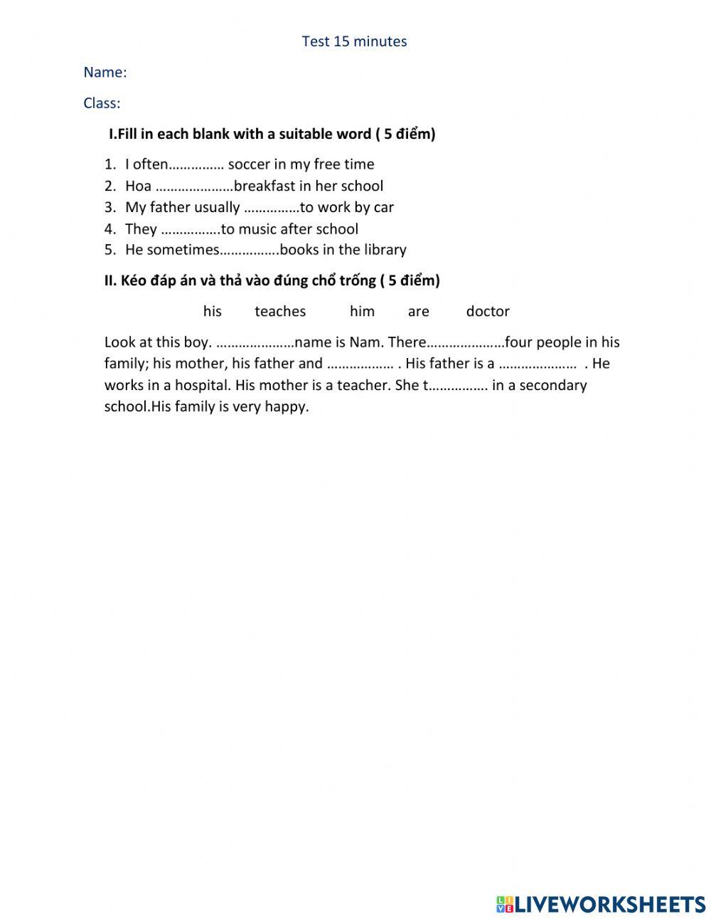 Test 15 minutes interactive exercise | Live Worksheets