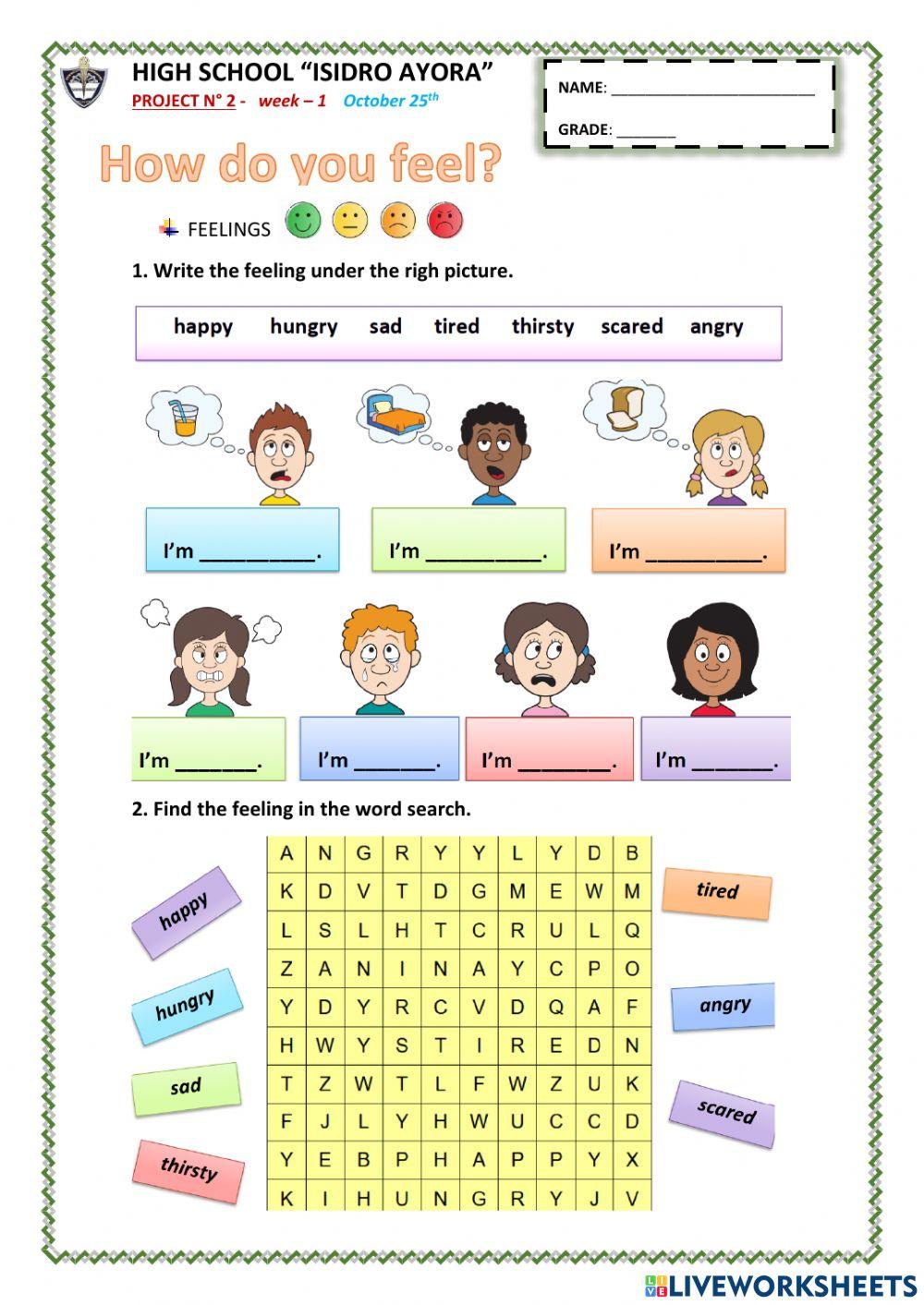 Project 2-week 1- Feelings -8th year worksheet | Live Worksheets