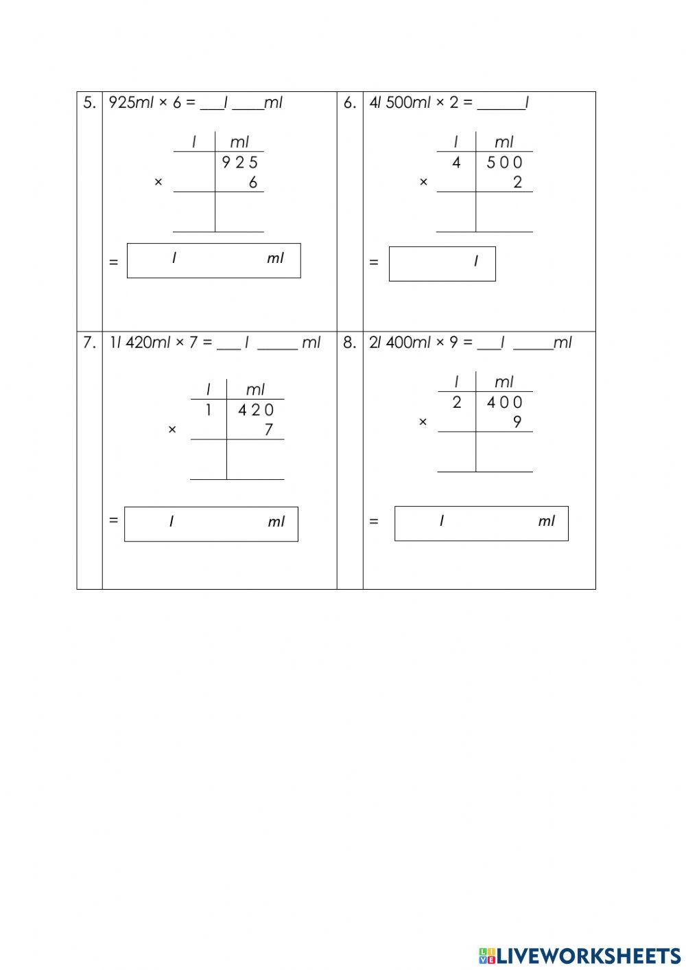 Volume of Liquid interactive activity for 3 | Live Worksheets