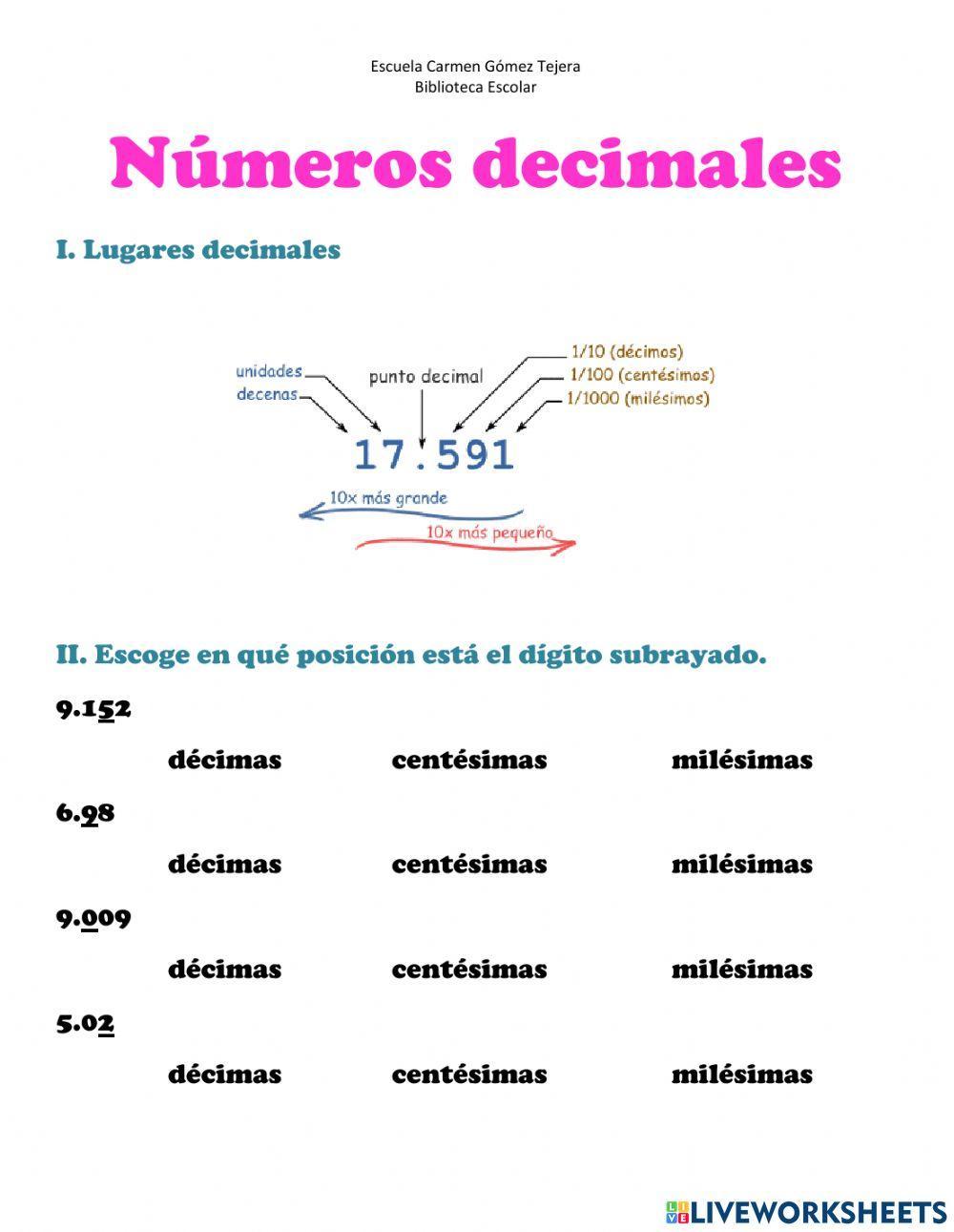 Identificar lugar decimal 2533 | Annette1000 | Live