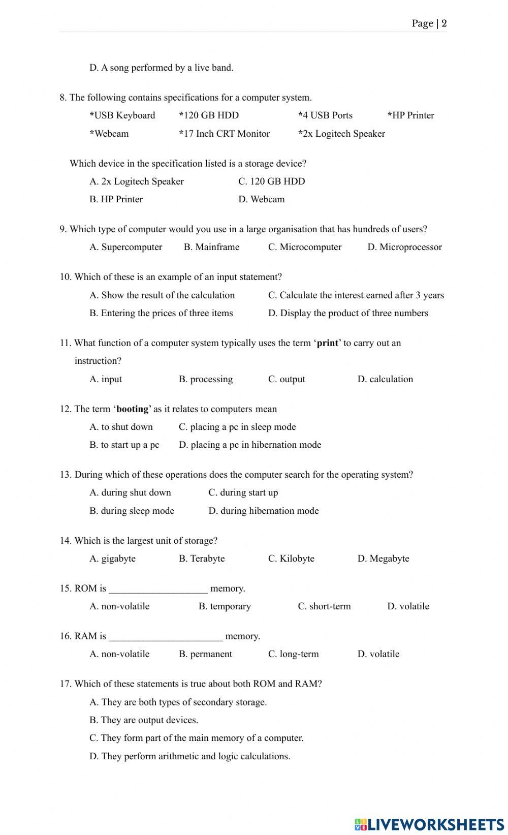 4th Form EDPM First Major Test-Fundamentals of Computers online ...