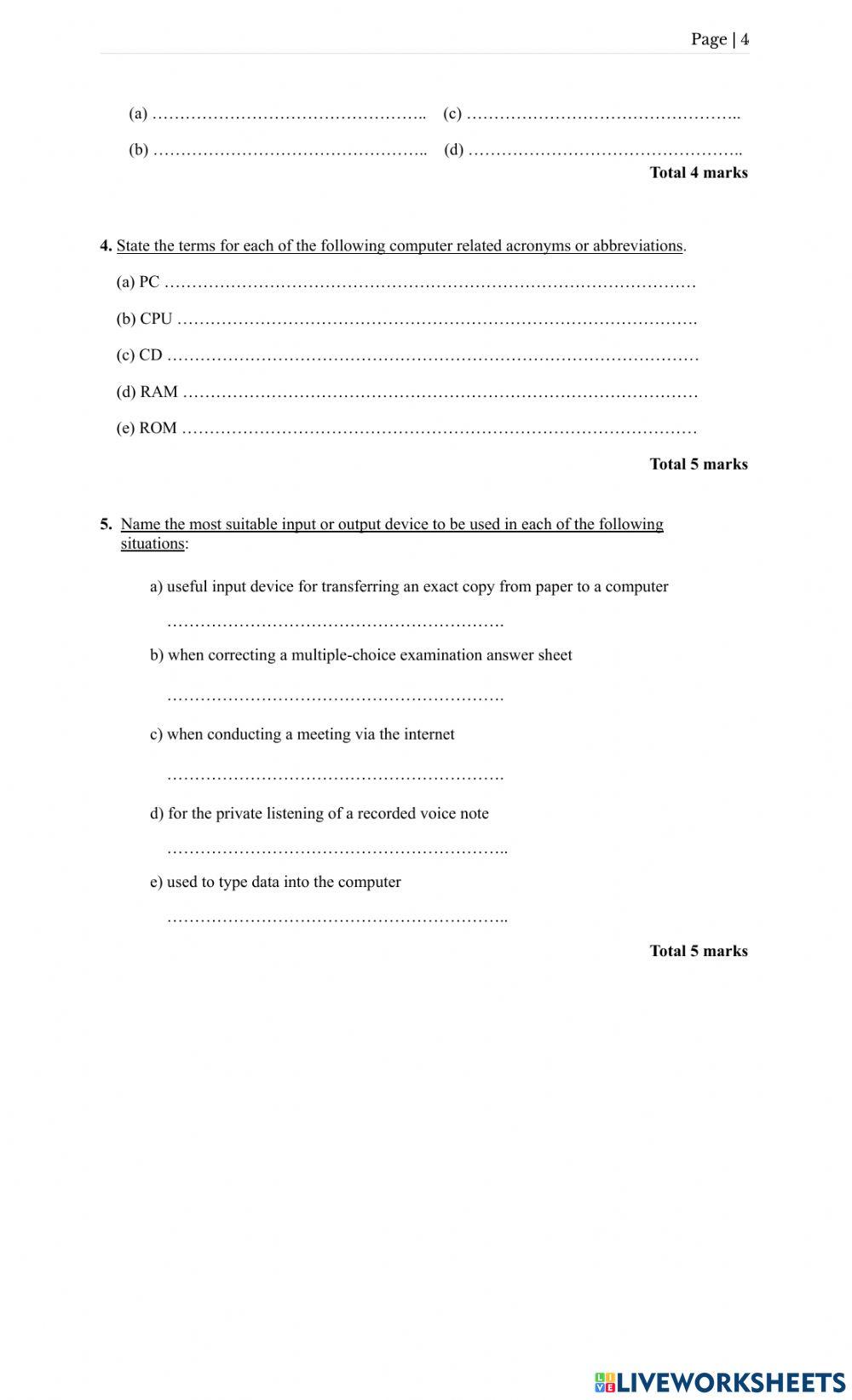 4th Form EDPM First Major Test-Fundamentals of Computers online ...