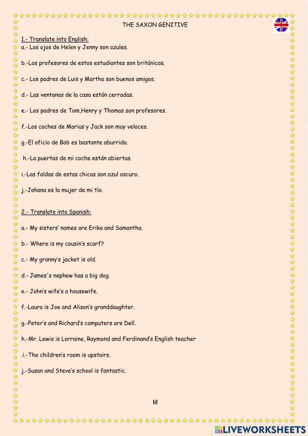 Saxon genitive 2 worksheet | Live Worksheets