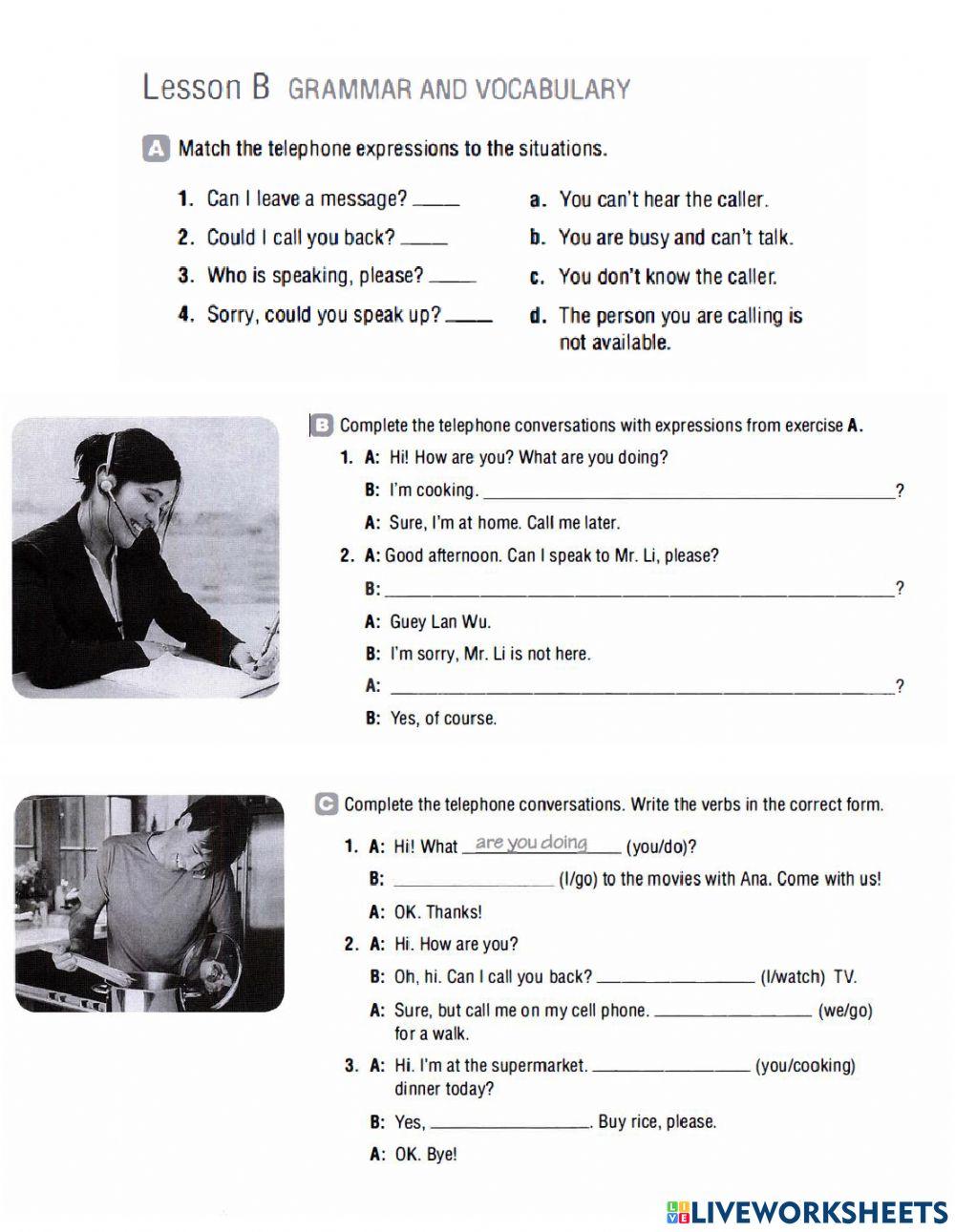 Telephone conversations online exercise for | Live Worksheets