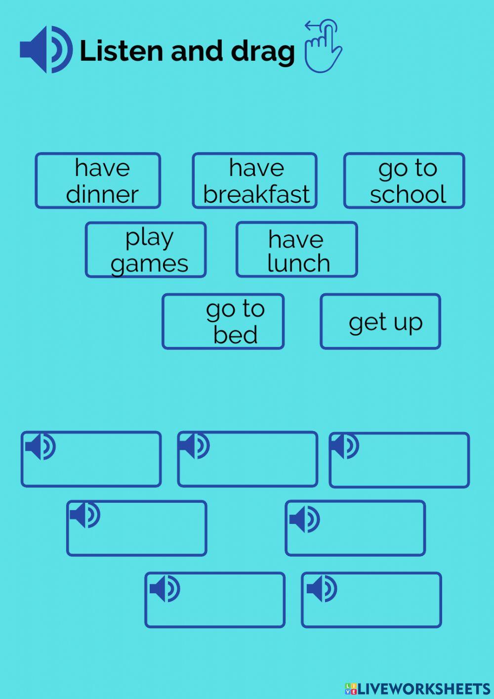 Daily Activities Listen and drag worksheet | Live Worksheets