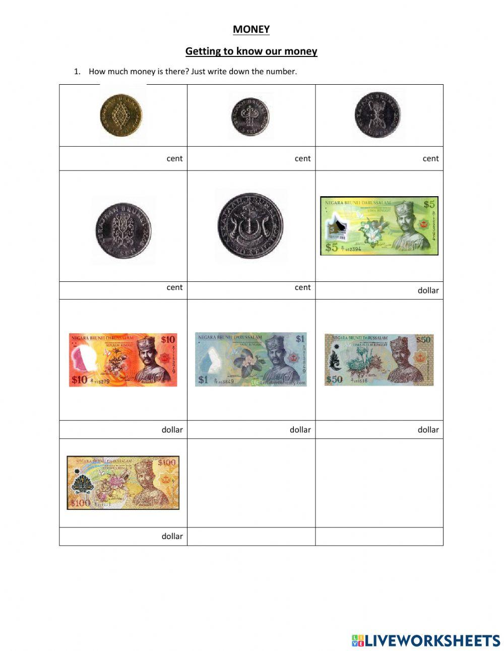 Money online exercise for 1 | Live Worksheets