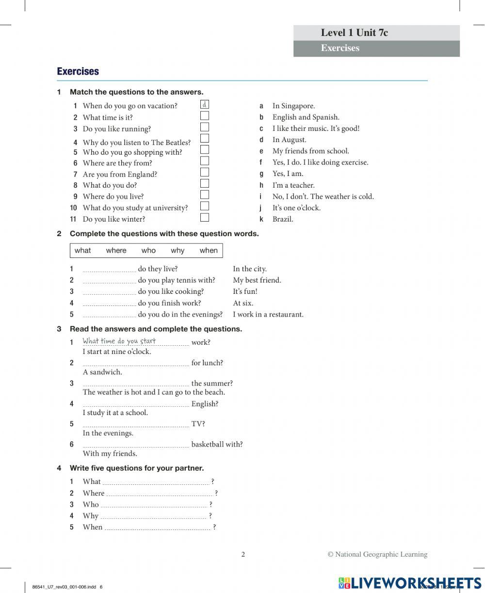 Wh questions and present simple worksheet | Live Worksheets