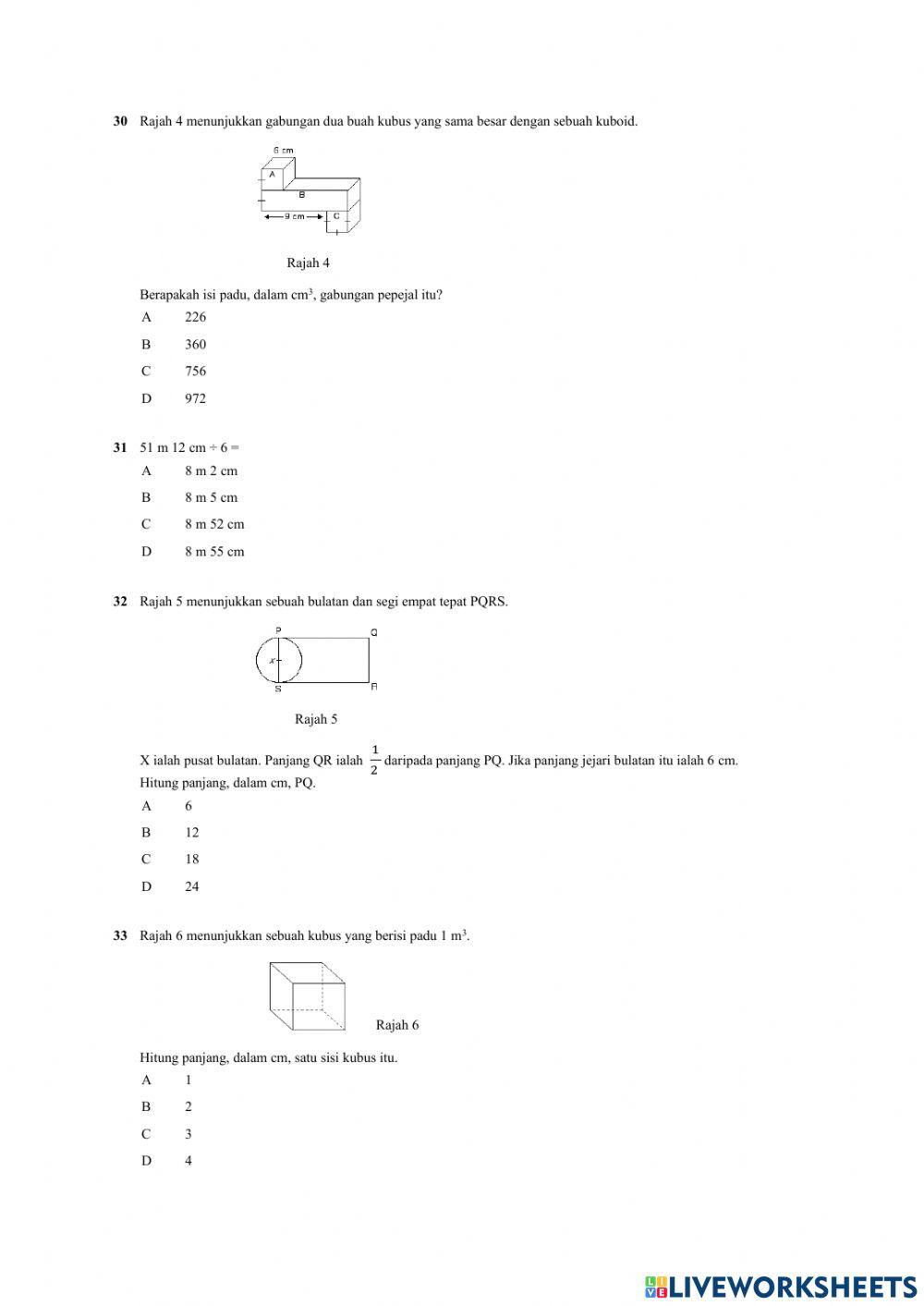 Kertas 1 worksheet for TAHUN 6 | Live Worksheets