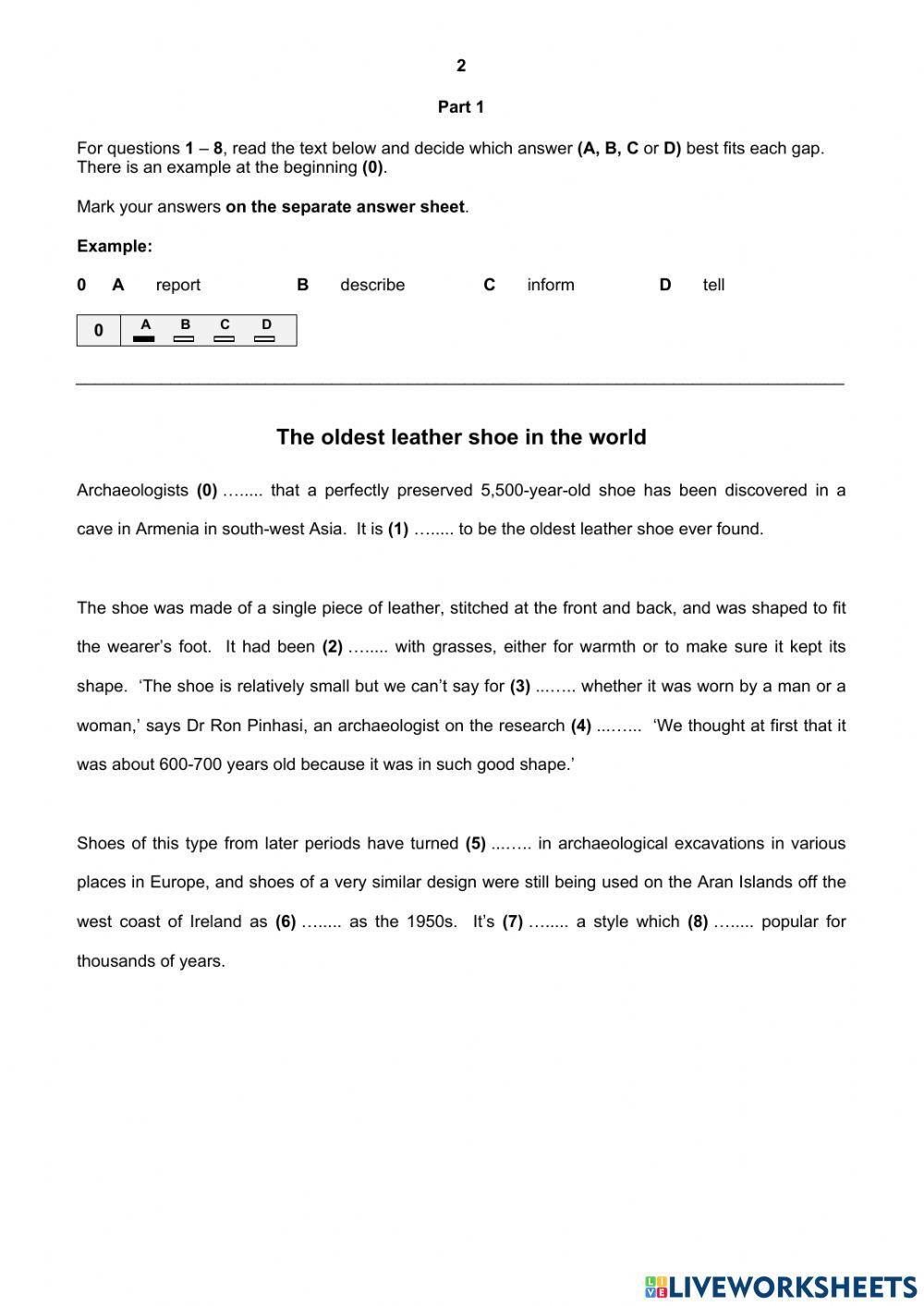 FCE practice online exercise for | Live Worksheets