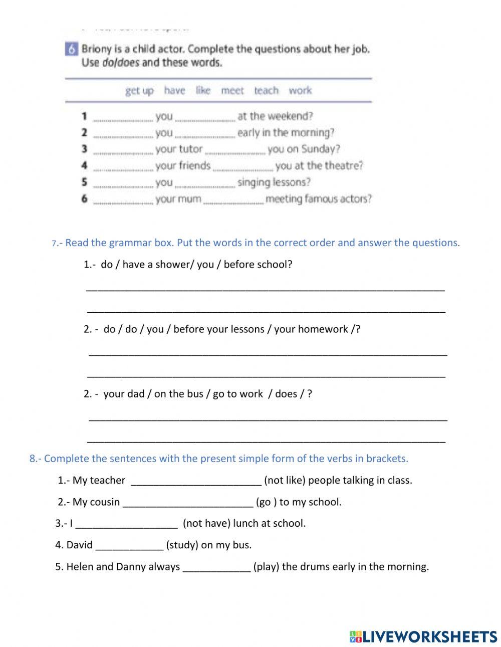 PRESENT SIMPLE QUESTIONS online exercise for | Live Worksheets
