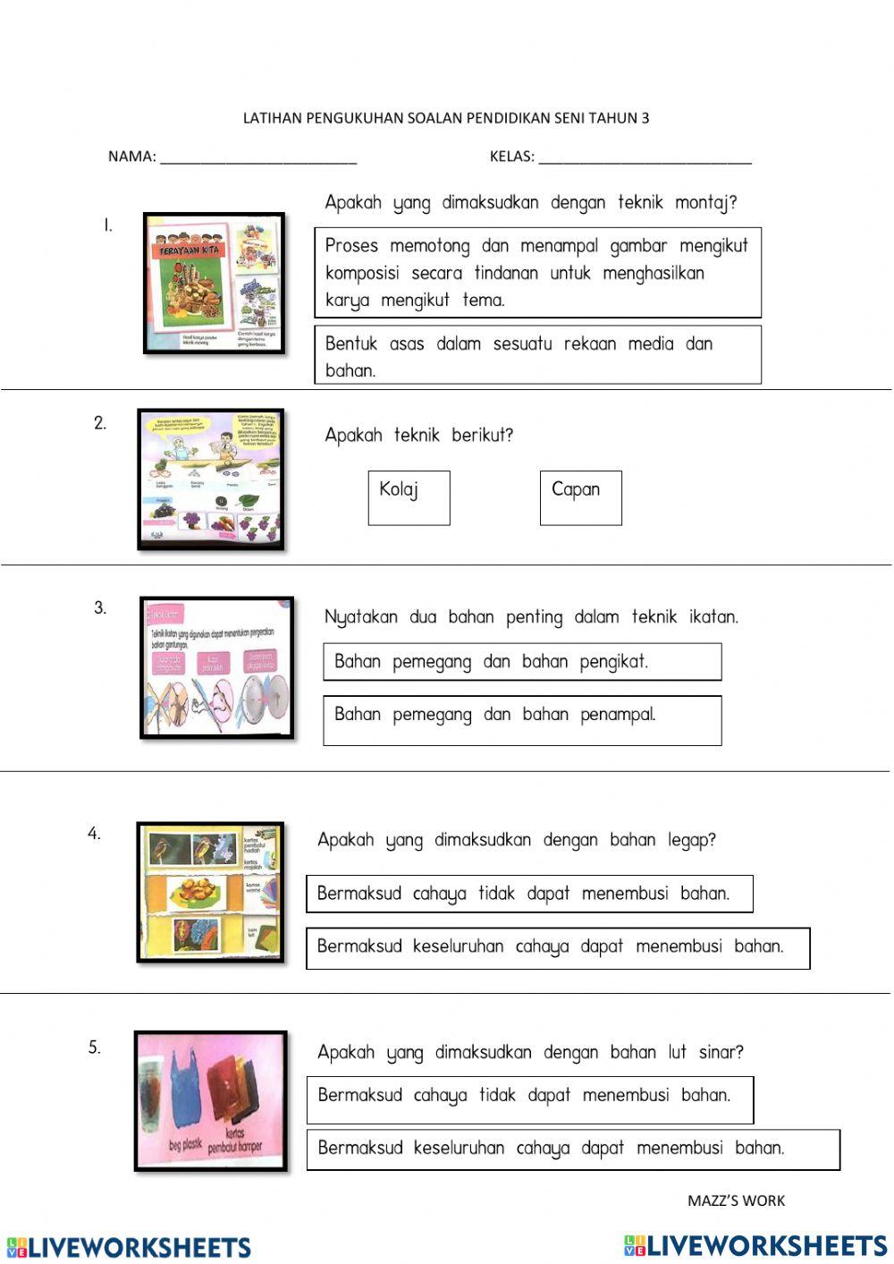 Psv activity for TAHUN3 | Live Worksheets