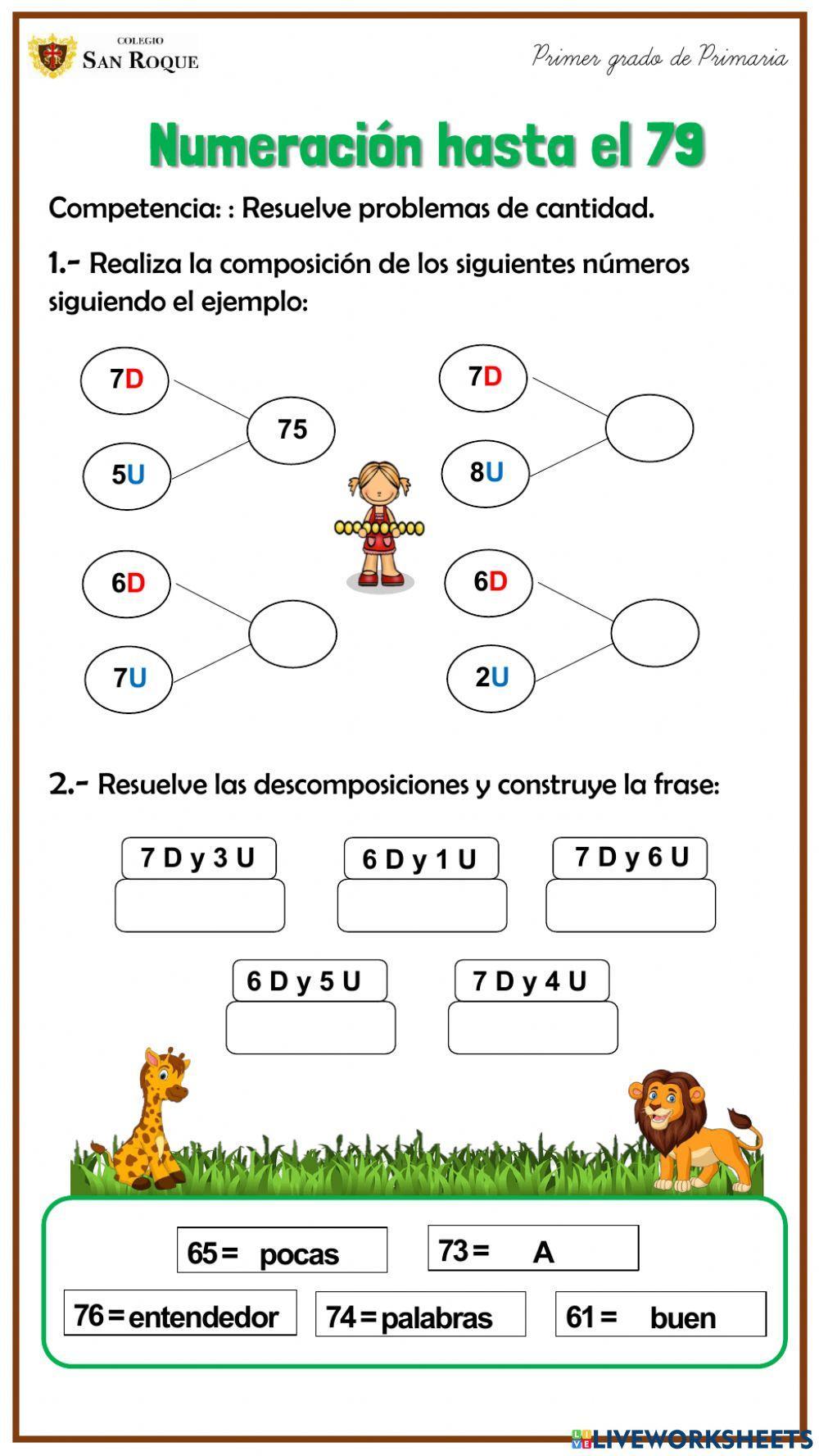 Numeración hasta el 79 worksheet | Live Worksheets