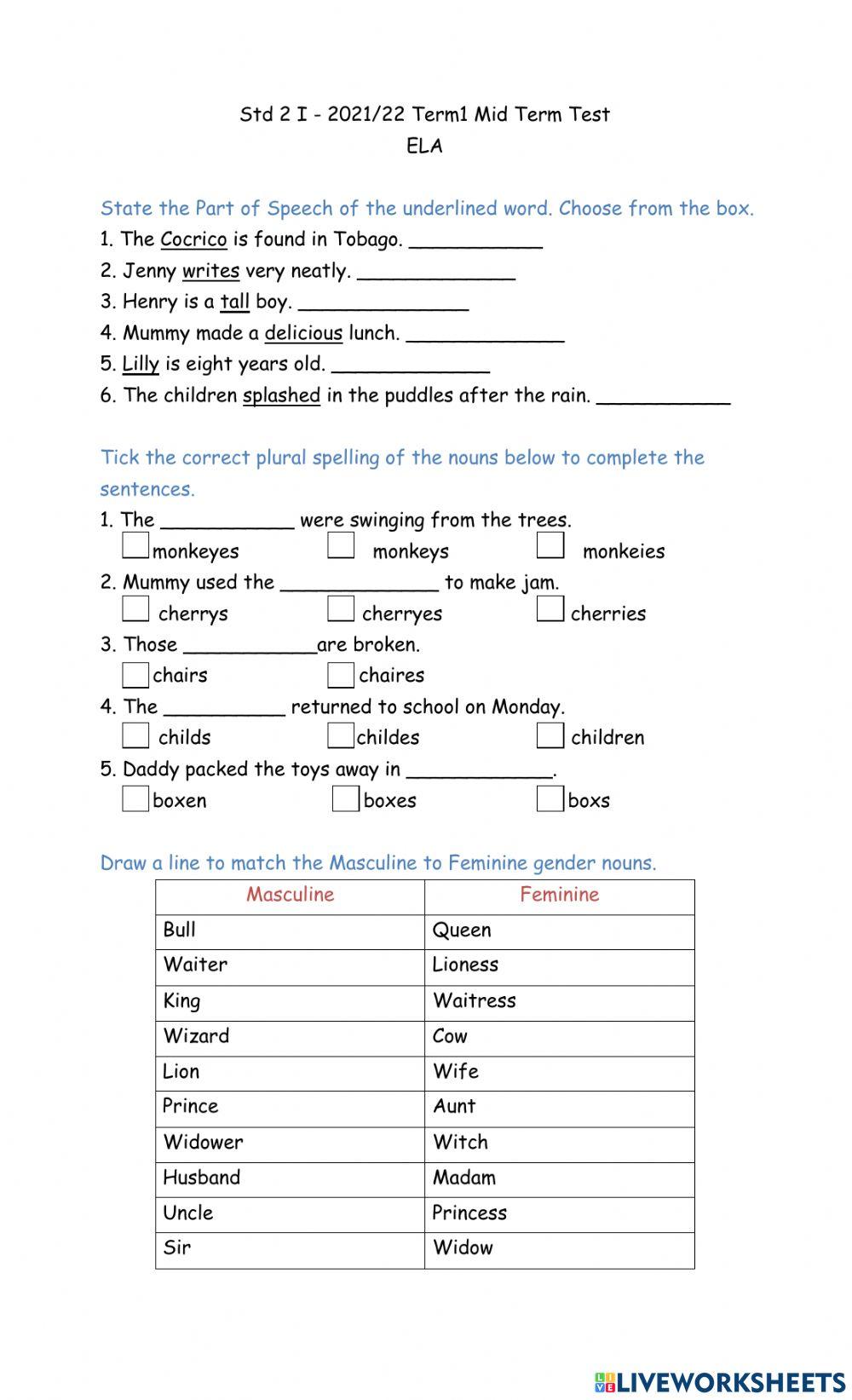 Assessment interactive worksheet for 2 | Live Worksheets