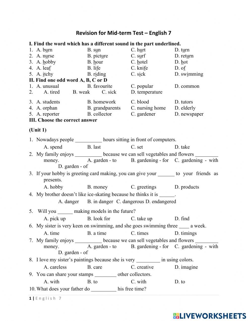 Revision for Mi… | Free Interactive Worksheets | 4012887
