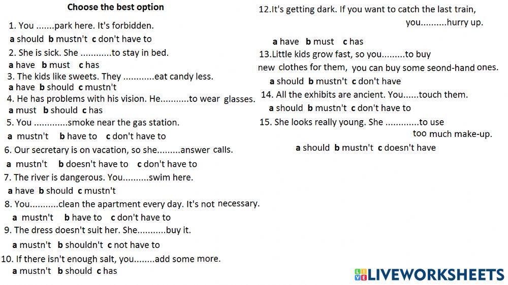 Modal verbs revision interactive worksheet | Live Worksheets