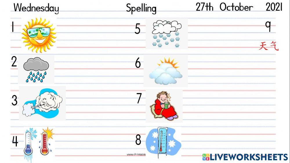 Weather (spelli… | Free Interactive Worksheets | 1569525