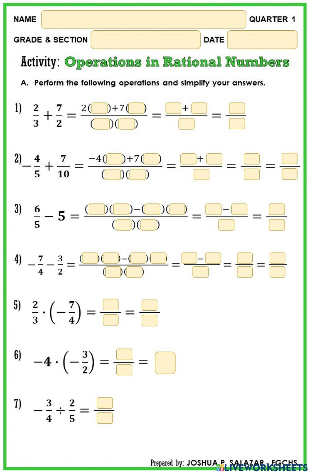 Mixed Operations With Rational Numbers Free Worksheets Printable