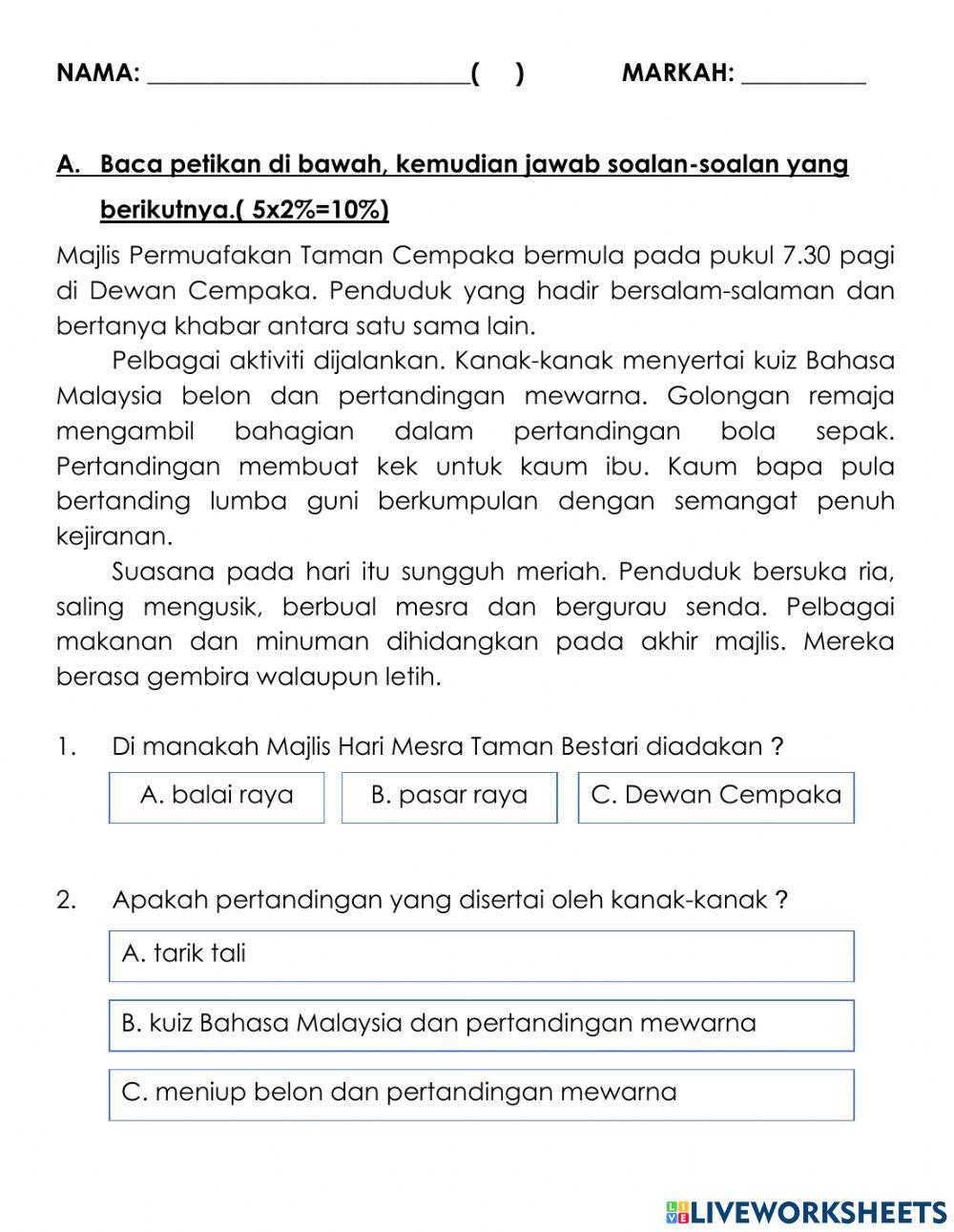 Pbd tahun 3 ke-1 1569696 | wkylwc | Live Worksheets