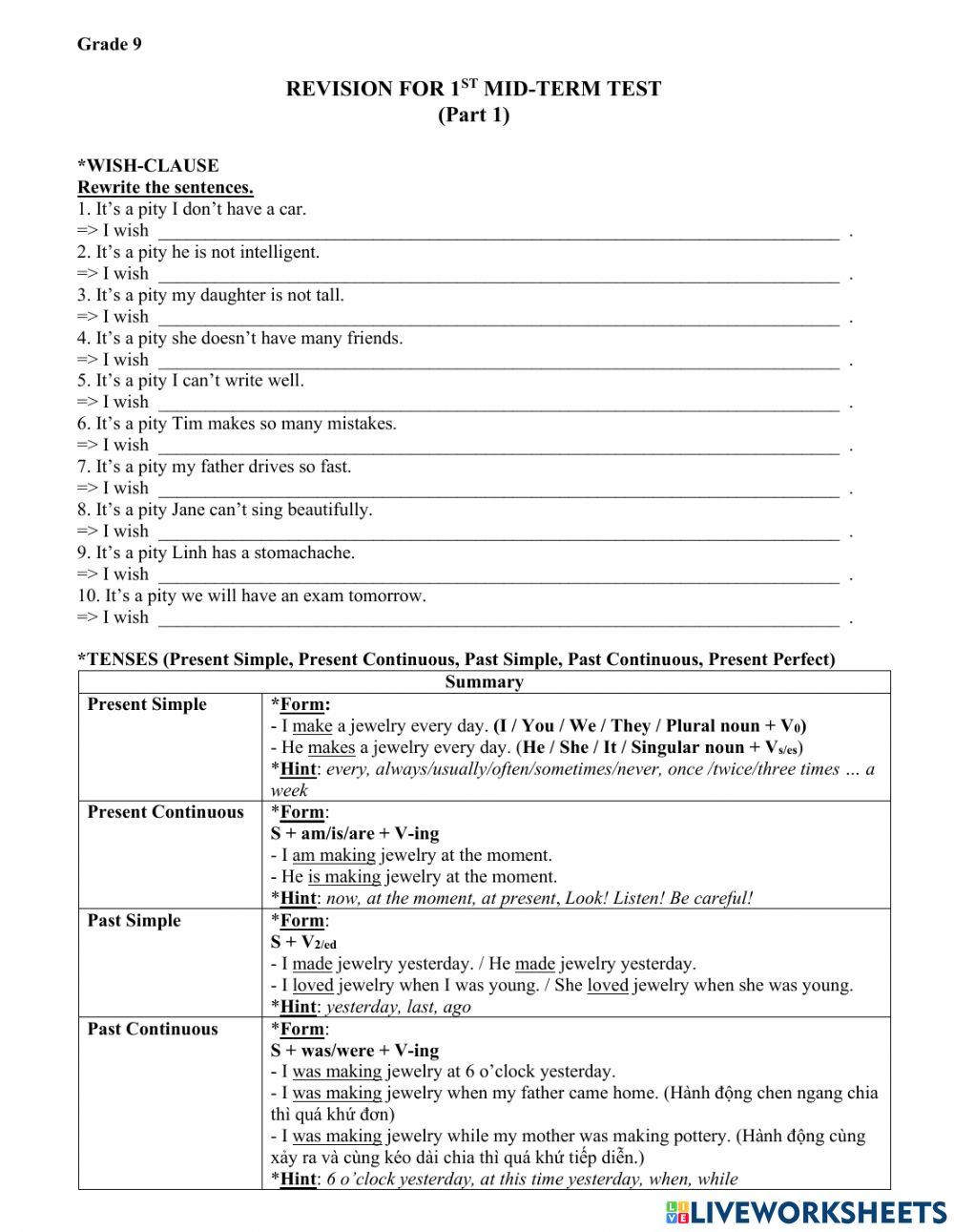 G9 Unit 1 2 3 (written revision) worksheet | Live Worksheets