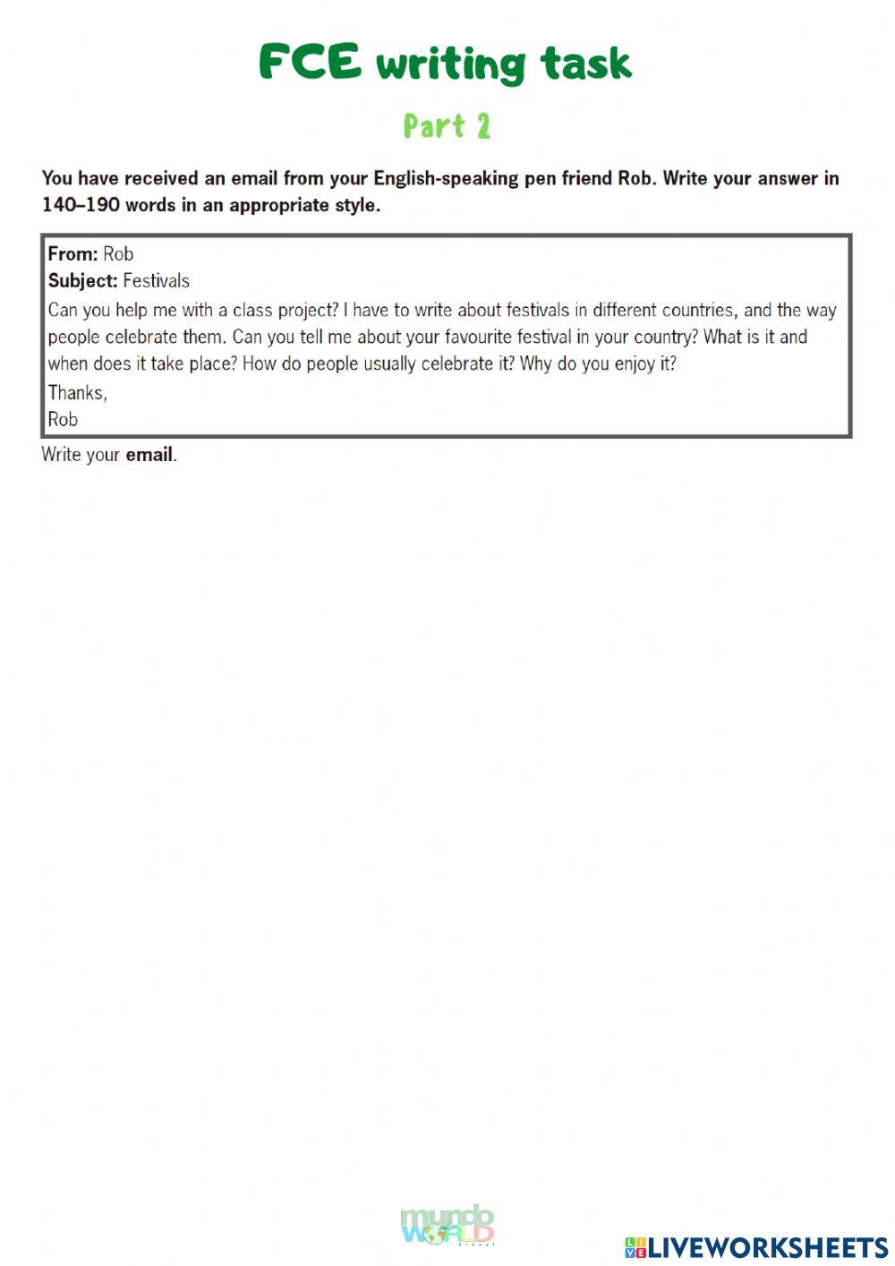 1569749 | FCE Writing Test 3 Part 2 | Mundo World