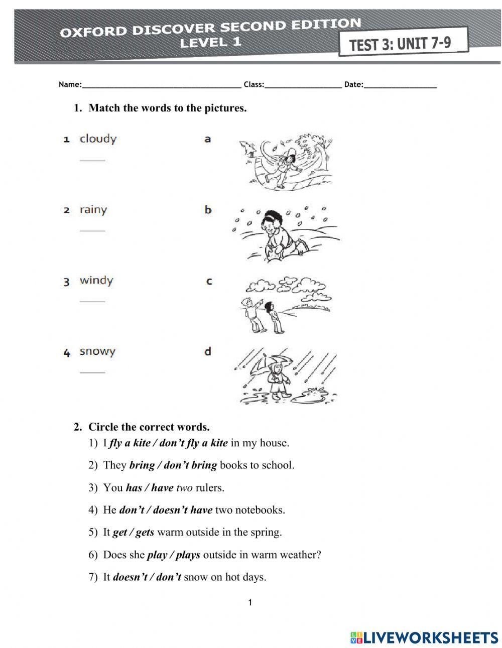 7182282 | Oxford Discover 1- Test 3 (7-9) | SS ENGLISH