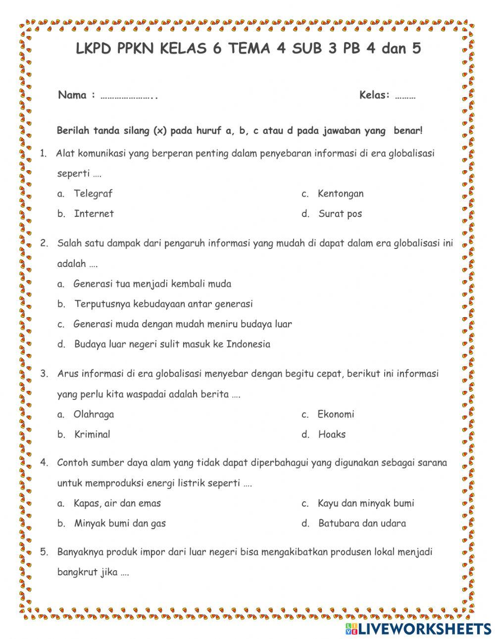 LKPD PPKN Tema 4 Sub 3 PB 5 worksheet | Live Worksheets