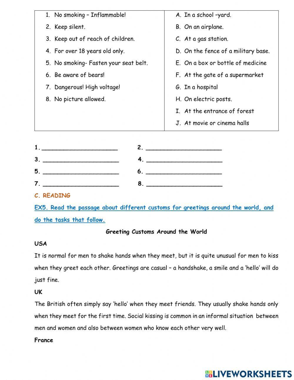 Our customs and… | Free Interactive Worksheets | 1570694