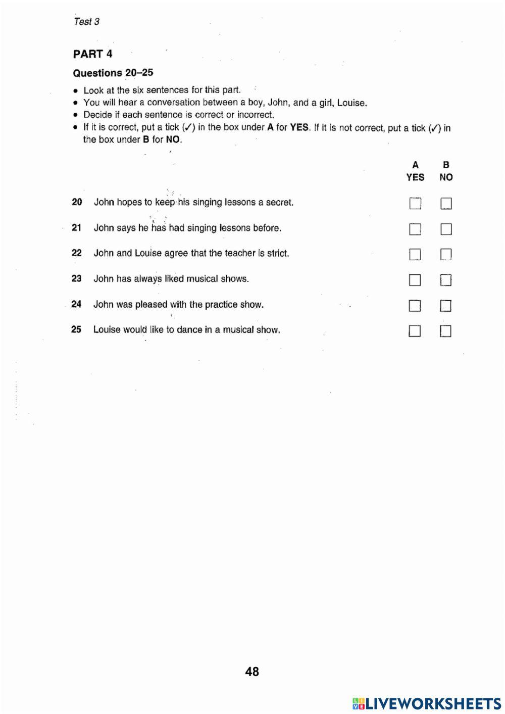 PET 3 - TEST 3 - Listening 1570405 | huongntk1212