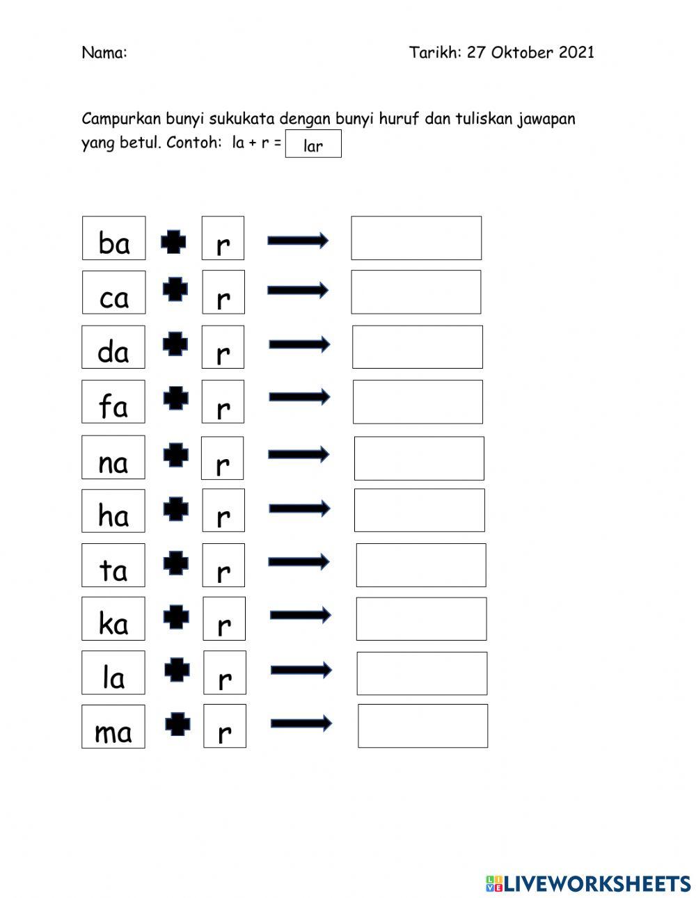 Sukukata akhiran -r- worksheet | Live Worksheets