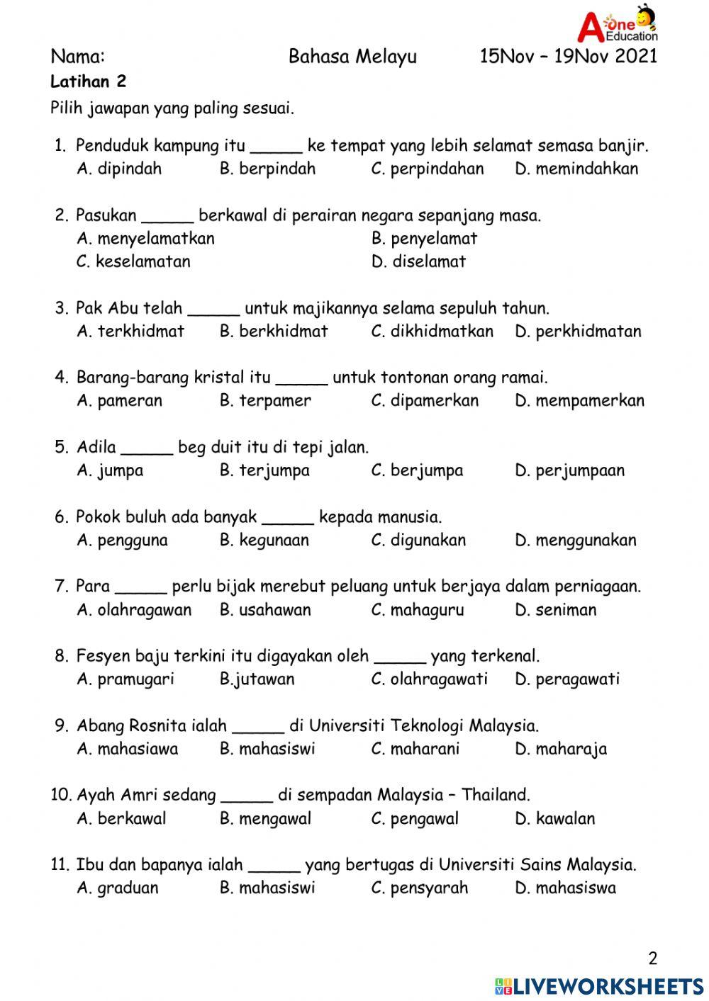 STD 5 BM 15112021 - 19112021 Kata Berimbuhan worksheet | Live Worksheets