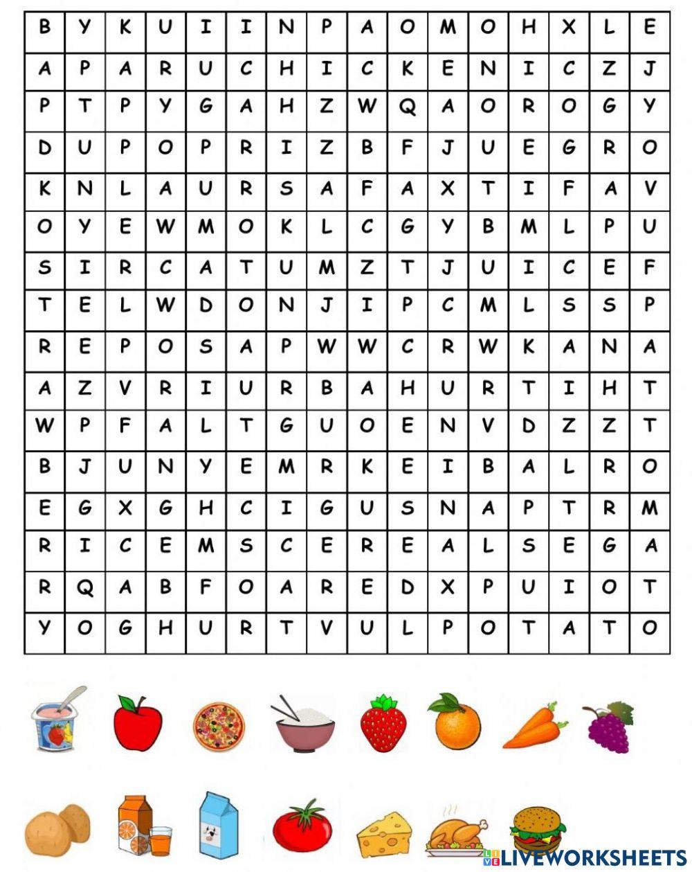 Food wordsearch online pdf worksheet | Live Worksheets