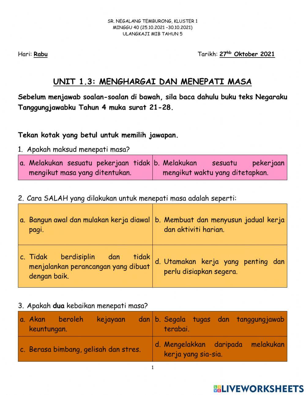 4296979 | Ulangkaji Unit 1.3: Menghargai - Menepati Masa